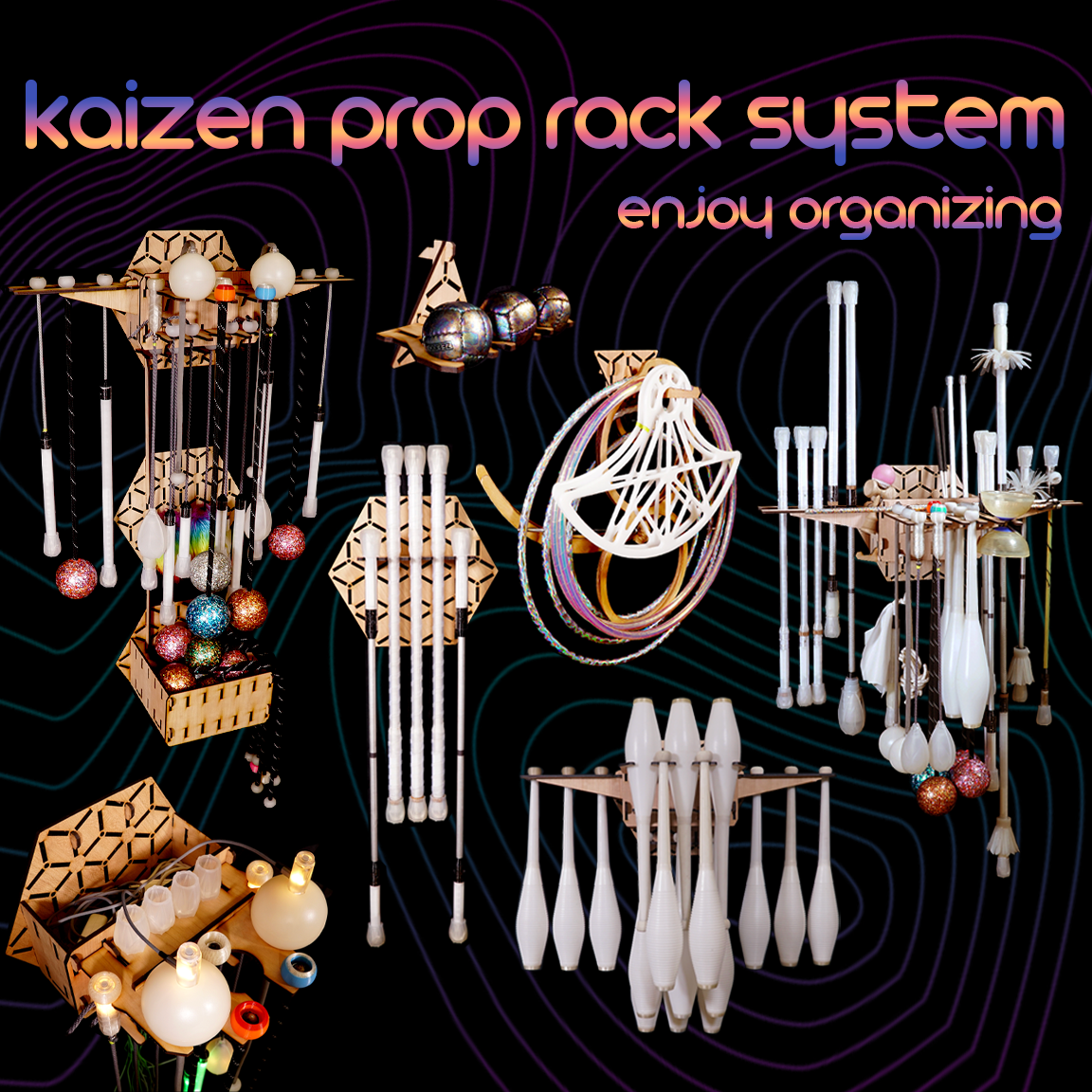 kaizen modular prop rack system for flow arts & juggling equipment ...