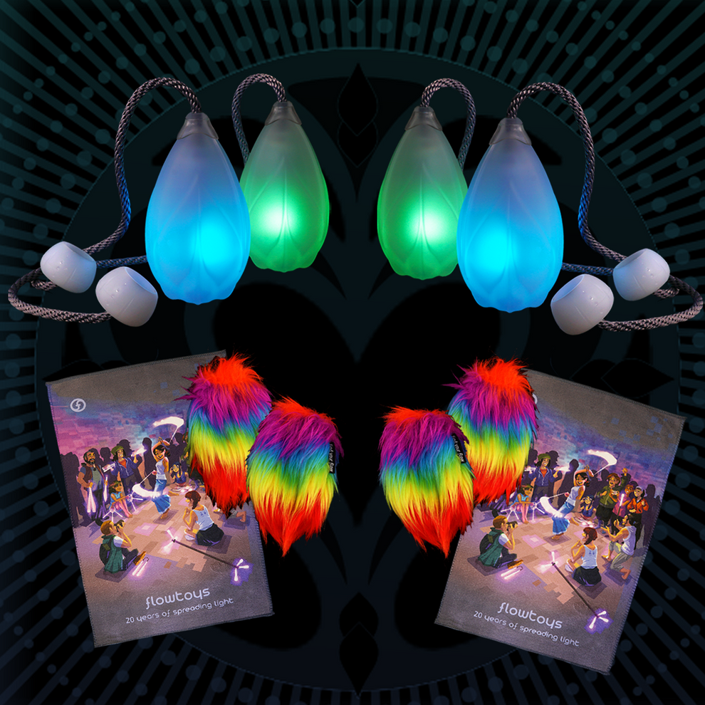Partner poi flowkit w/ last remaining rainbow fuzzy covers - double the ...